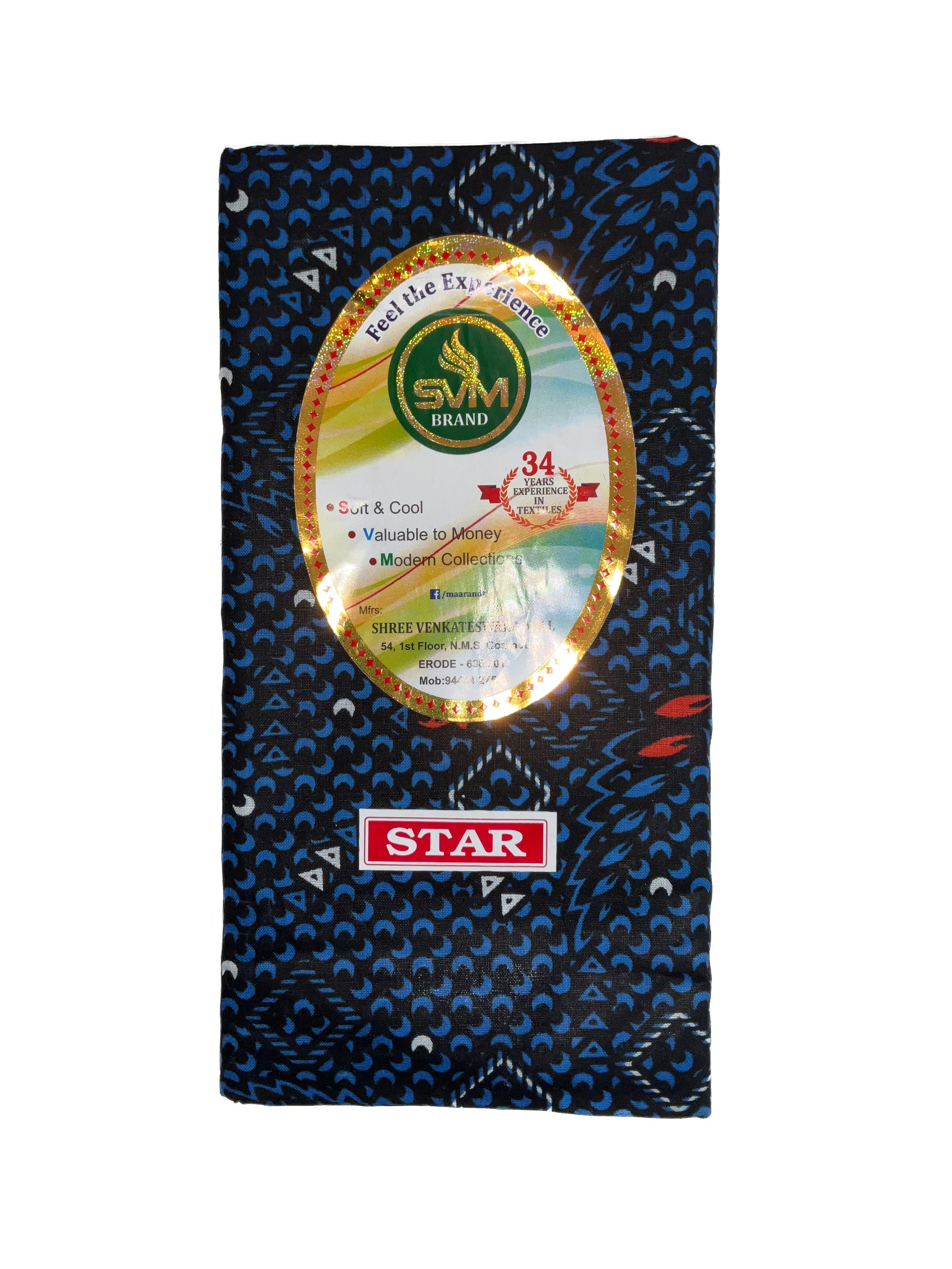 Blue pattern with Red leaves STAR Men’s 100% Cotton Printed Lungi 2m u